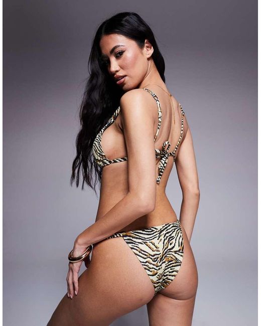 ASOS Gia High Apex Triangle Bikini Top in Grey | Lyst UK