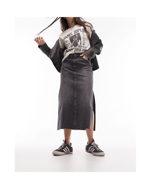 TOPSHOP Denim Midi Skirt With Side Split in Black | Lyst TOPSHOP Denim Midi Skirt With Side Split in Black | Lyst