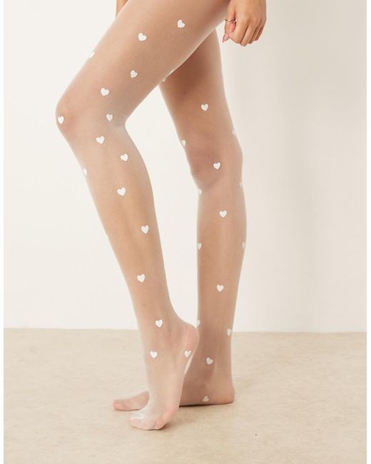 ASOS Heart Pattern Tights in Grey | Lyst UK