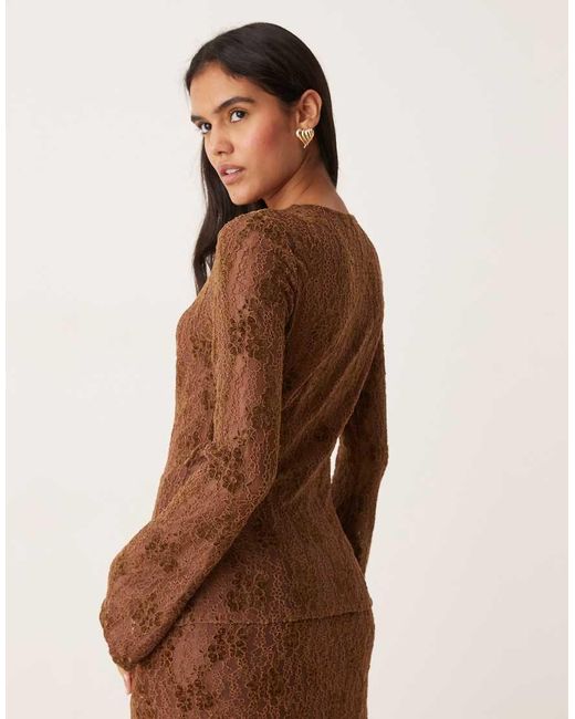 Pretty Lavish Lace Cardigan Co-ord in Brown | Lyst UK