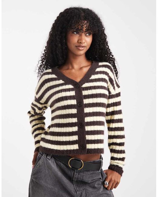 Wednesday's Girl Striped Micro Cardigan in White | Lyst UK