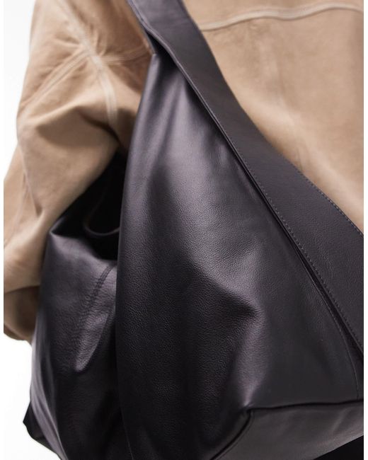TOPSHOP Leon Leather Tote Bag With Strap Detail in Black | Lyst