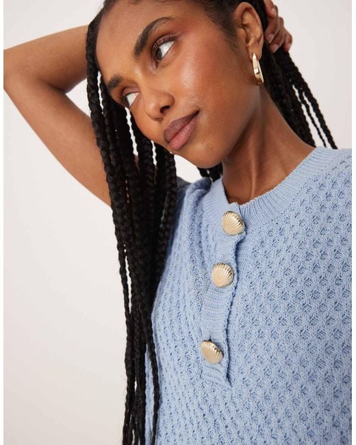 ASOS Mock Crochet Tank With Shell Buttons in Blue | Lyst