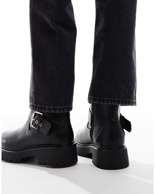 London Rebel London Rebel Keely Wide Fit Buckle Biker Ankle Boots in ...