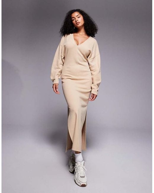ASOS Supersoft Slouchy V Neck Maxi Dress in Grey | Lyst UK