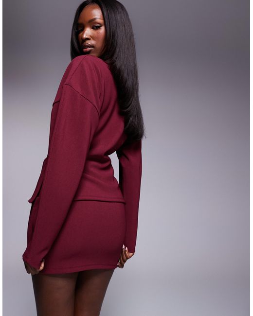 ASOS Co-ord Ribbed Balloon Sleeve Structu Top With Gold Buttons in Red ...