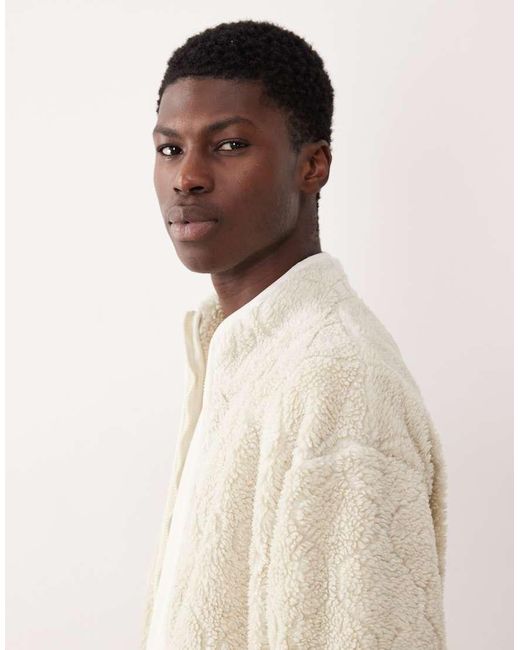 ASOS Relaxed Borg Zip Up Jacket in Natural for Men | Lyst UK