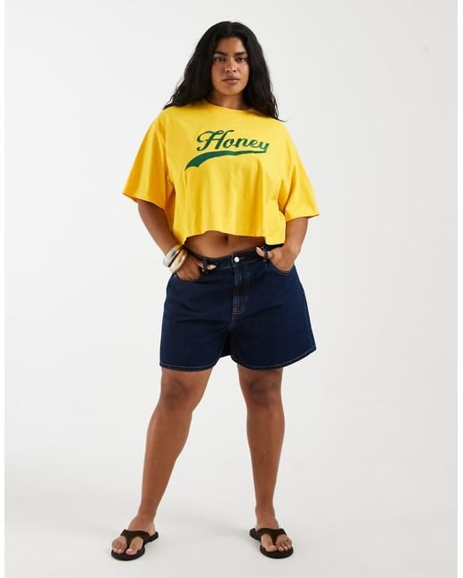 ASOS Asos Design Curve Oversized T-Shirt With Honey Slogan in Yellow ...