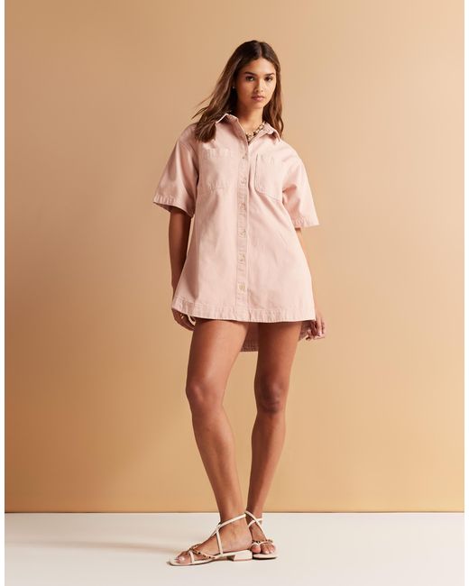 ASOS Denim Boxy Shirt Dress in Natural | Lyst