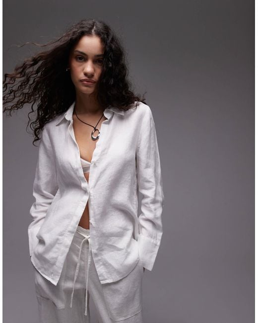 Mango Classic Linen Shirt in Gray | Lyst