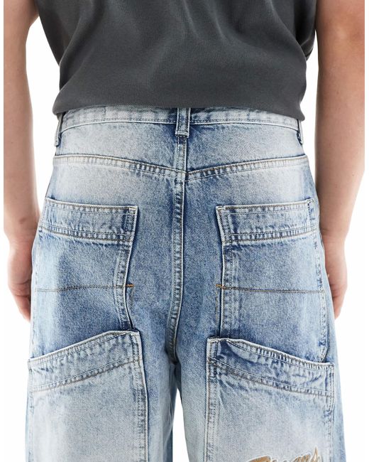 Bershka Super Baggy Jean With Back Emboridery in Blue for Men | Lyst