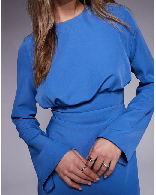 ASOS Structured Long Sleeve Maxi Dress With Ruched Bust in Blue | Lyst