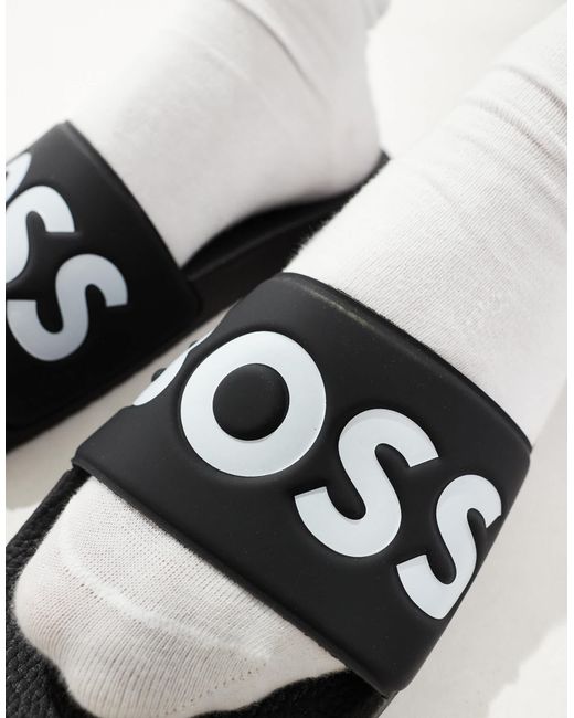 BOSS Boss Aryeh Logo Pool Sliders in Black for Men | Lyst