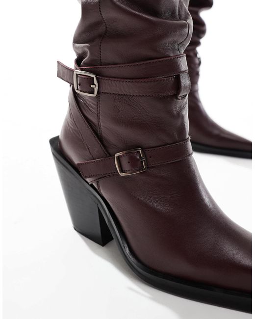 ASOS Kingfisher Leather Ruched Over The Knee Boots With Buckles in Red ...
