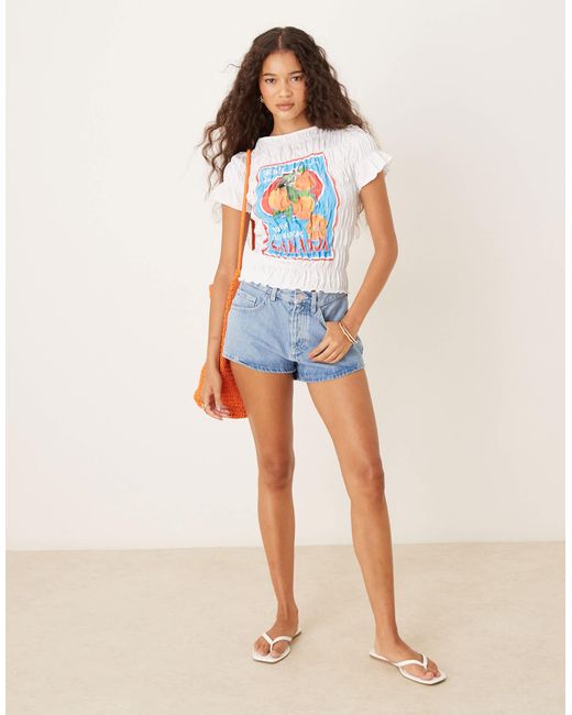 ASOS Shirred Baby Tee With Brazil Lemons in Blue | Lyst
