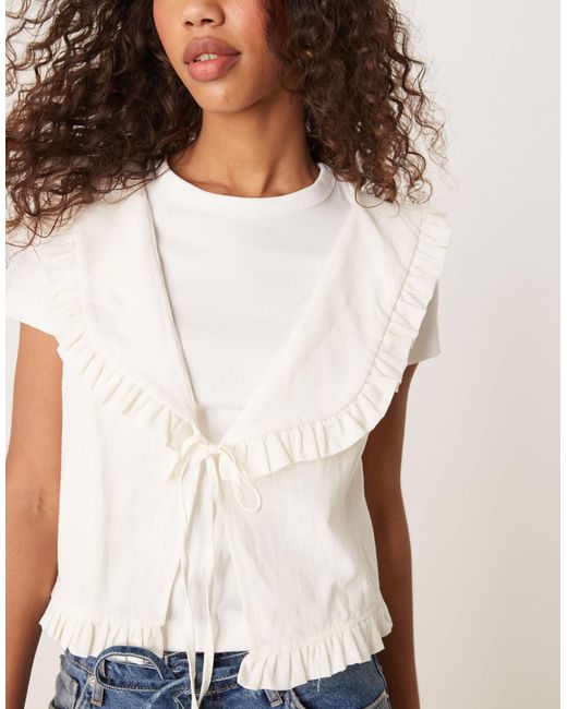 ASOS Linen Look Frill Collar Waistcoat in Natural | Lyst
