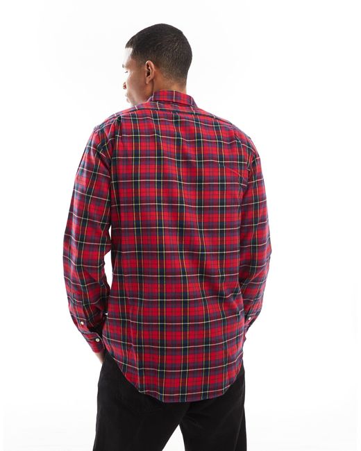 Polo Ralph Lauren Icon Logo Check Sanded Twill Shirt Custom Fit in Red ...