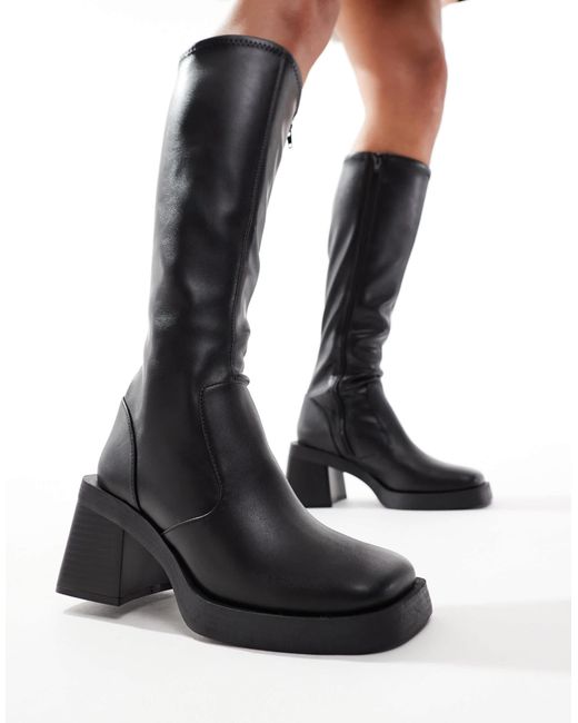 ASOS Charlotte Heeled Knee Boots in Black | Lyst