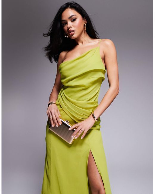 ASOS One Shoulder Draped Maxi Dress in Yellow | Lyst