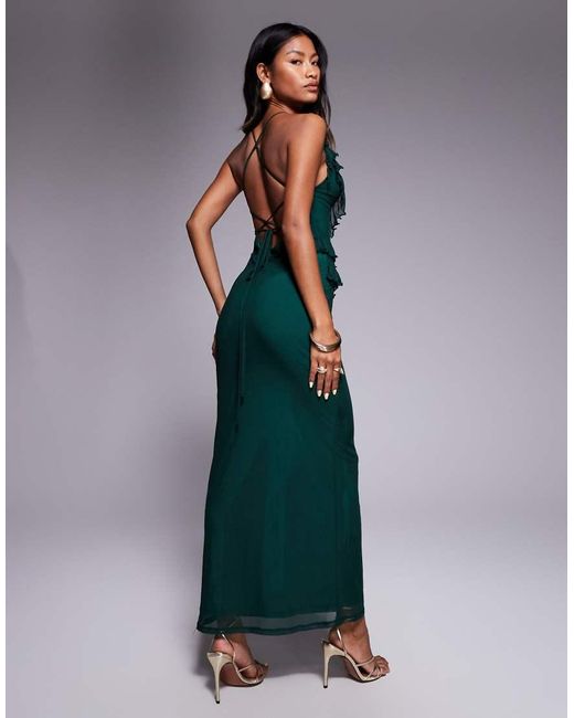 ASOS Ruffle Maxi Dress With Tie Up Back in Blue | Lyst UK