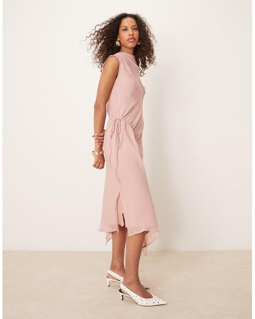 ASOS High Neck Midi Dress With Seam Details in Pink | Lyst UK