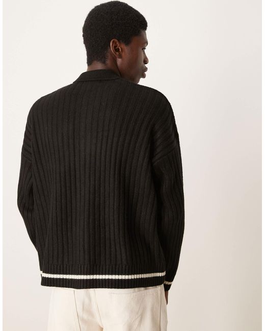 ASOS Oversized Boxy Fit Knitted Collar Cardigan in Black for Men | Lyst