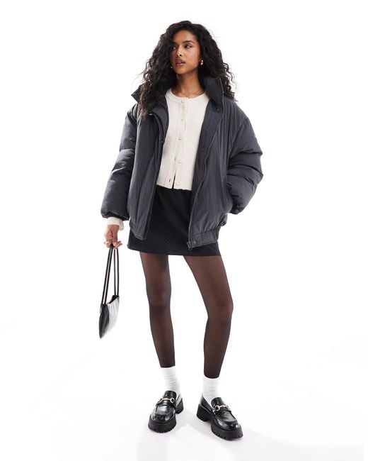 ASOS Clean Puffer Bomber Jacket With Funnel Neck in Blue | Lyst