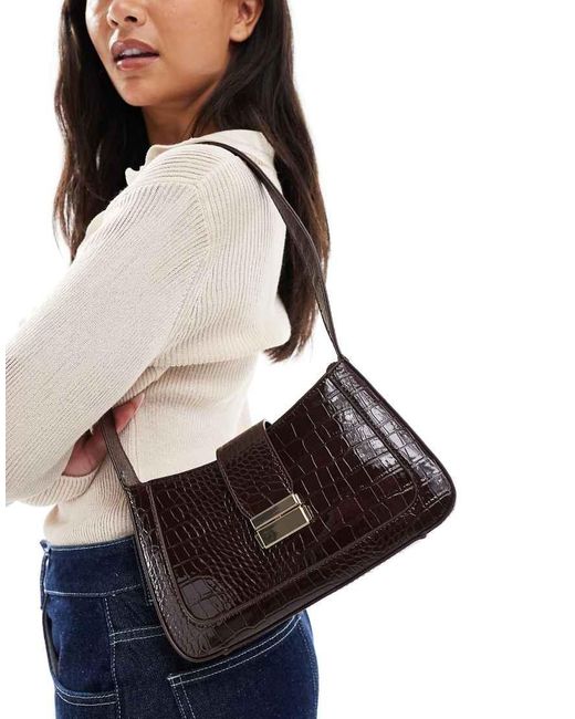 New Look Croc Shoulder Bag With Buckle in Black | Lyst UK