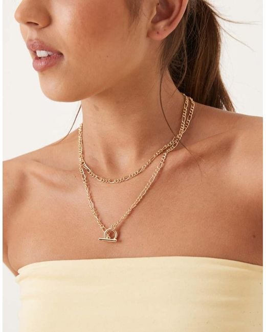 ASOS Multi-row Chain Necklace With T-bar Detail in Brown | Lyst UK