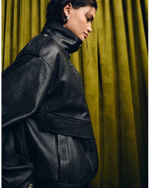 ASOS Real Buffalo Leather Harrington Bomber Jacket With Quilted Liner ...