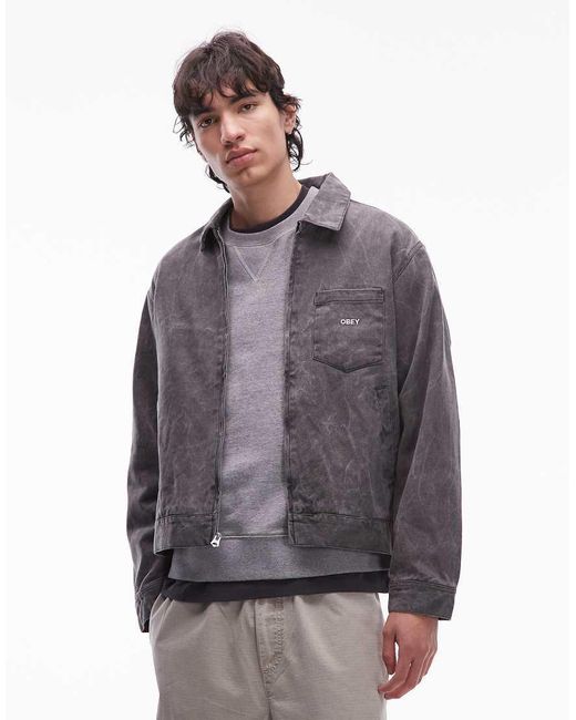 Obey Workman Zip Up Trucker Jacket in Grey for Men | Lyst UK