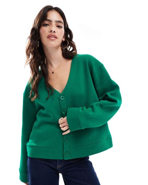 ASOS Sweat Cardigan in Green | Lyst