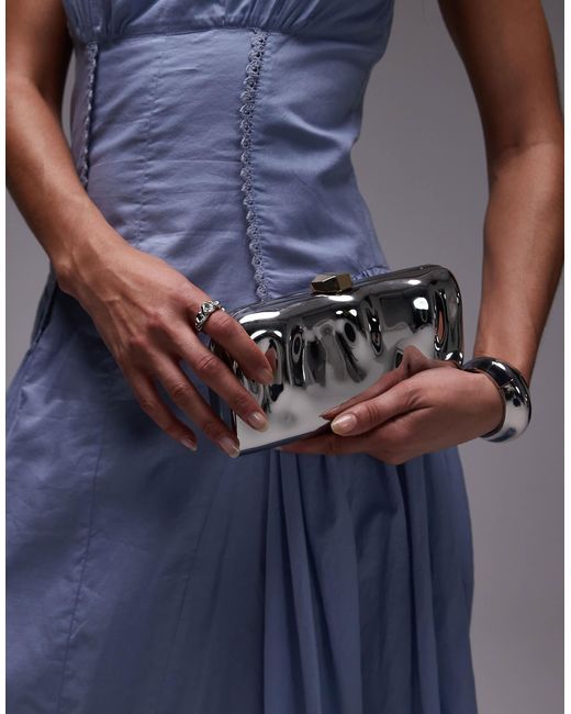 Mango Metal Clutch Bag in Blue | Lyst