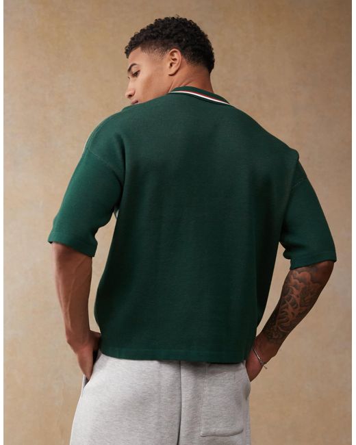 ASOS Relaxed Boxy Fit Knitted Polo With Sport Pattern in Green for Men ...