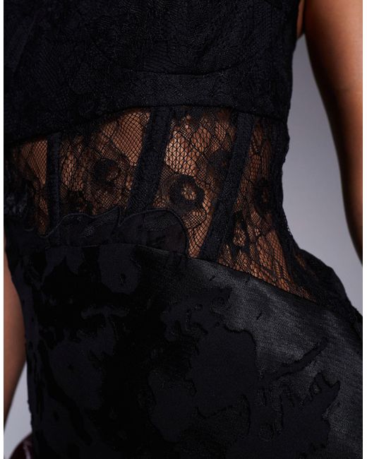 ASOS Lace Burnout Corset Maxi Dress in Black | Lyst