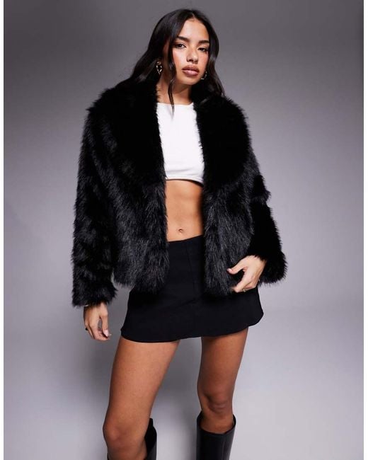ASOS Shawl Collar Faux Fur Jacket in Black | Lyst UK