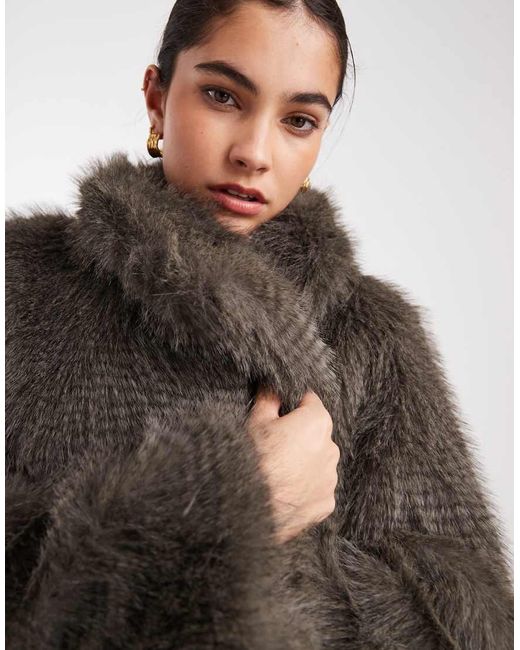 South Beach Faux Fur Collar Short Jacket in Grey | Lyst UK