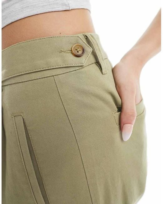 ASOS Barrel Leg Chino Trousers With Button Tab Detail in Natural | Lyst UK