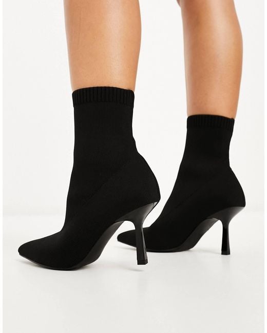 ASOS Wide Fit Rosetta Kitten Heel Sock Boots in Black | Lyst