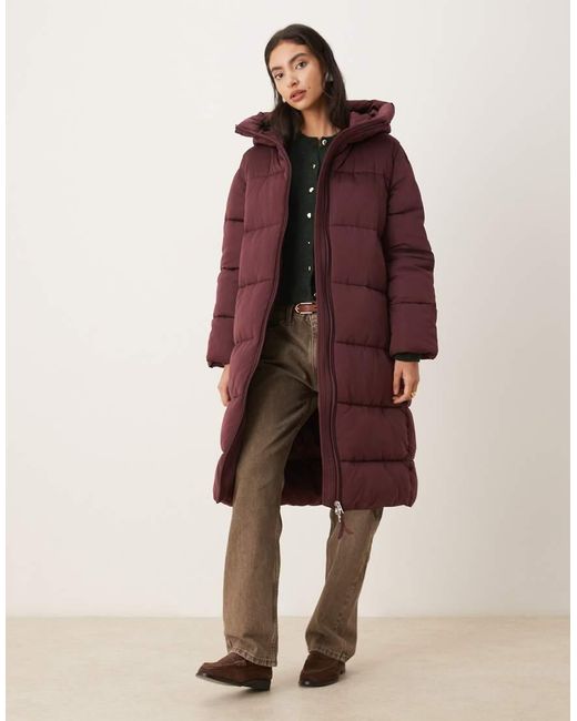 Mango Hooded Long Line Puffer Jacket in Red | Lyst UK