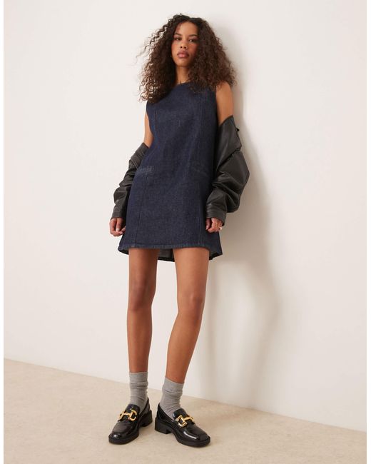 ASOS Clean Denim Mini Dress With Welt Pockets in Blue | Lyst