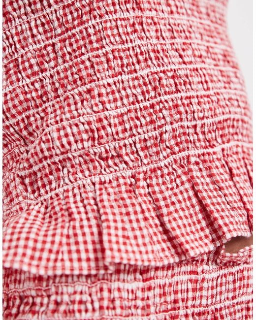 JJXX Seersucker Check Top in Red | Lyst