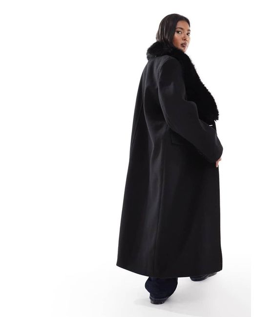 ASOS Asos Design Curve Wool Blend Dad Coat With Faux Fur Collar in Blue ...