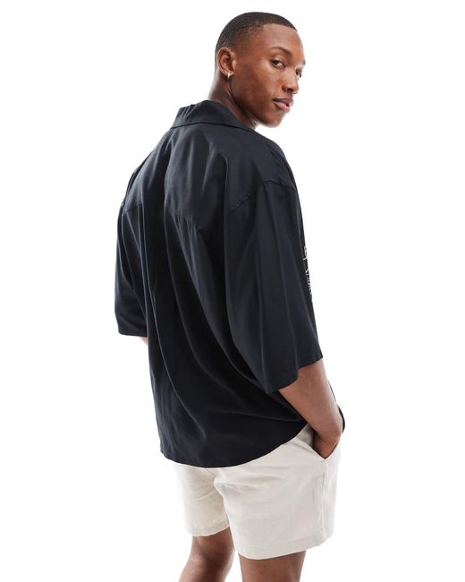 Only & Sons Revere Collar Shirt With Floral Print in Black for Men | Lyst