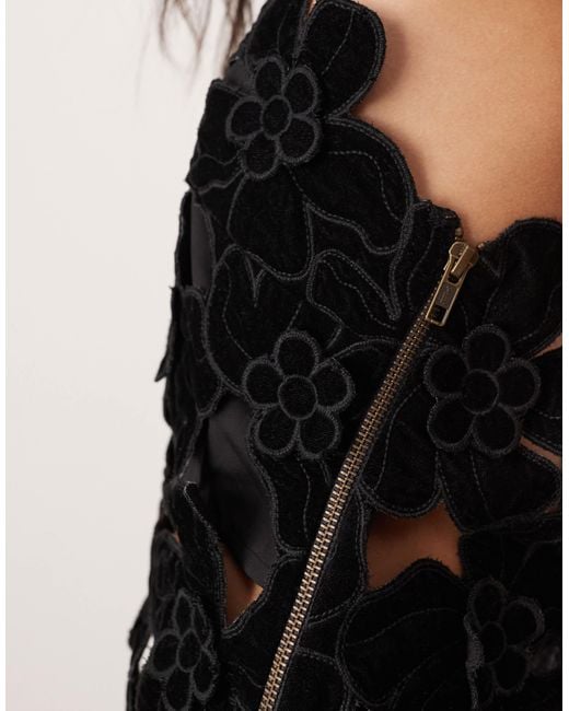 ASOS Embroidered Velvet Quilted Cut Work Halterneck High Neck Top in ...