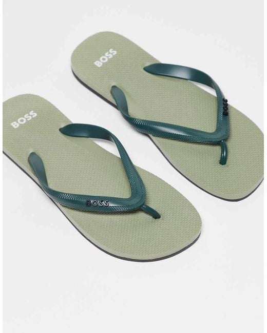 BOSS Boss Tracy Logo Flip Flops in Green for Men | Lyst UK