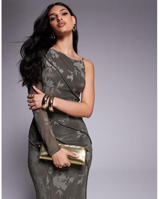 ASOS Devore One Sleeve Maxi Dress With Open Back And Exposed Seam ...