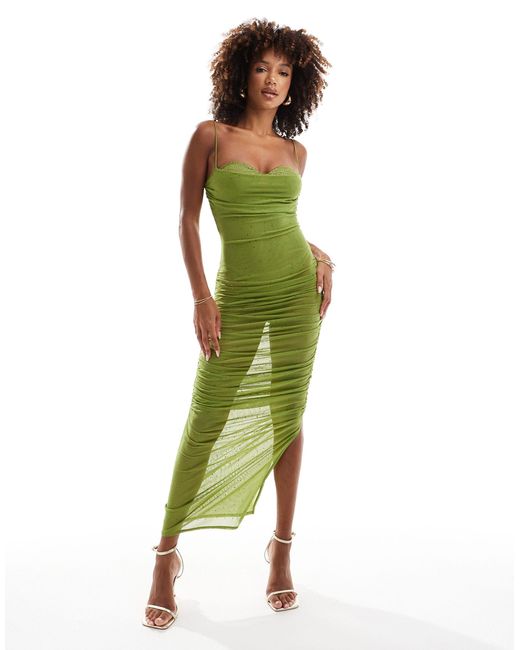 ASOS Sheer Mesh Hotfix Maxi Dress With Embellished Cup Detail Bodysuit ...