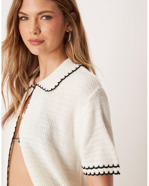 ASOS Knitted Beach Co Ord Button Through Top With Contrast Scallop ...