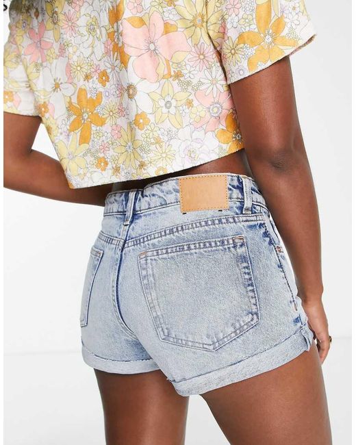 Weekday Fire Cotton Blend Low Rise Denim Shorts in Blue | Lyst UK